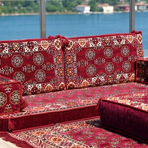 Authentic Maroon Sofa With Ottoman Couch, Daybed Cushion, Bohemian ...