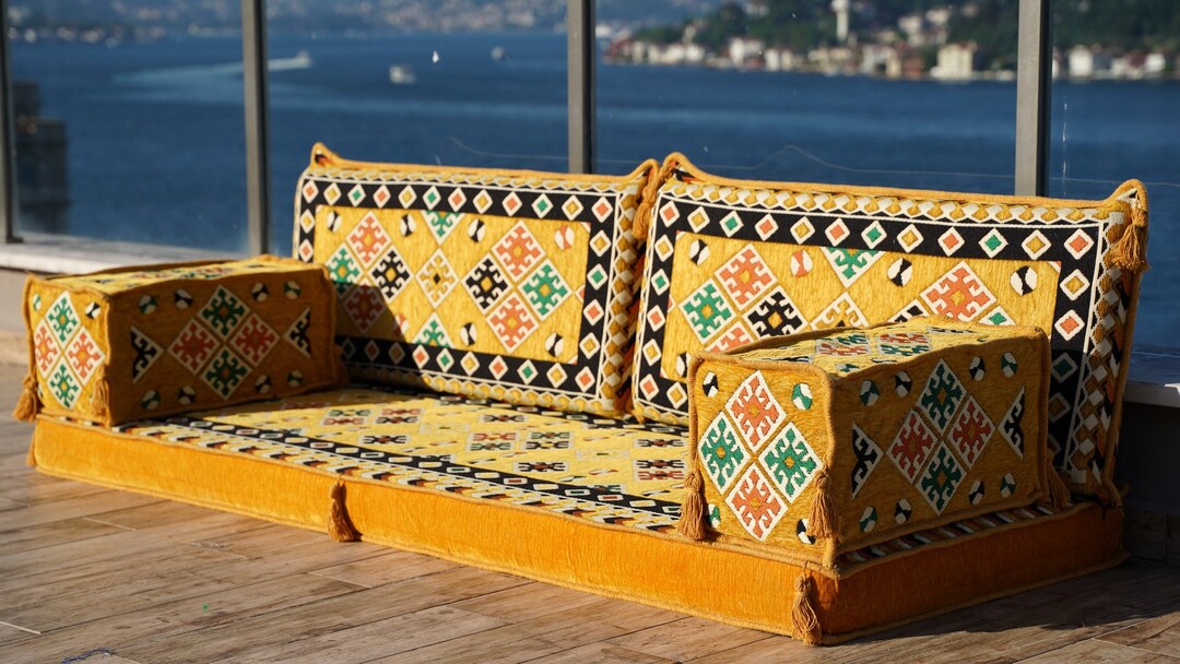 Yellow Arabic Sofa, Turkish Seating, Pillow Covers, Arabic Floor ...