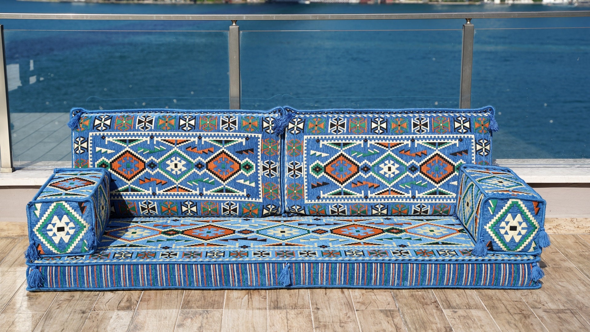 Blue Single Arabic Sofa Indoor Benches Turkish Rug Seat - Etsy