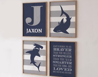 Shark Wall Art for Kids Room Custom Shark Theme Name Decor Shark Themed ...
