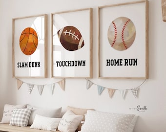 Boys Room Sports Decor, Basketball Baseball Football Sports Wall Art ...