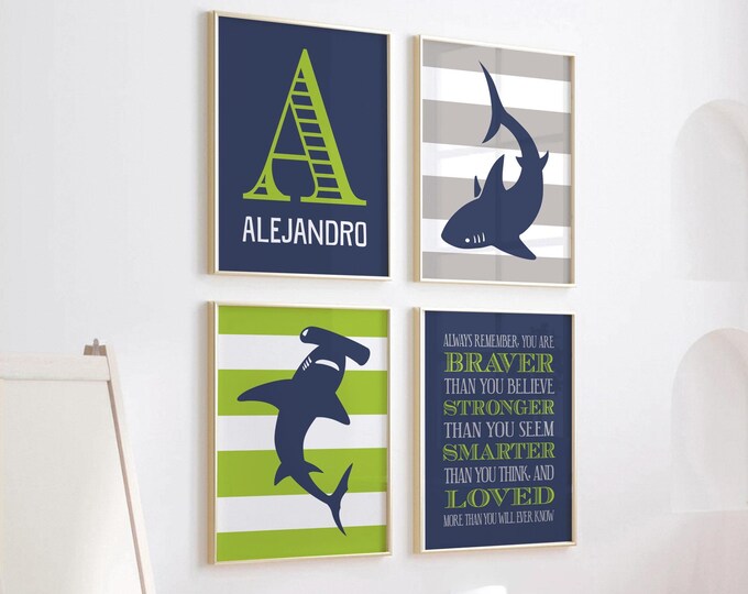 Personalized Wall Art for Kids Room Custom Shark Name Decor, Nursery ...