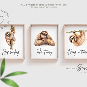 Sloth Watercolor Art Prints: Set of 3, Nursery Decor - Etsy