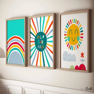 Teal Yellow Orange Kid Room Art, Wall Art Print Set of 3 for Children ...