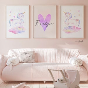 Unicorn Nursery Art, Rainbow Unicorn Theme Girl's Room, Unicorn Wall ...