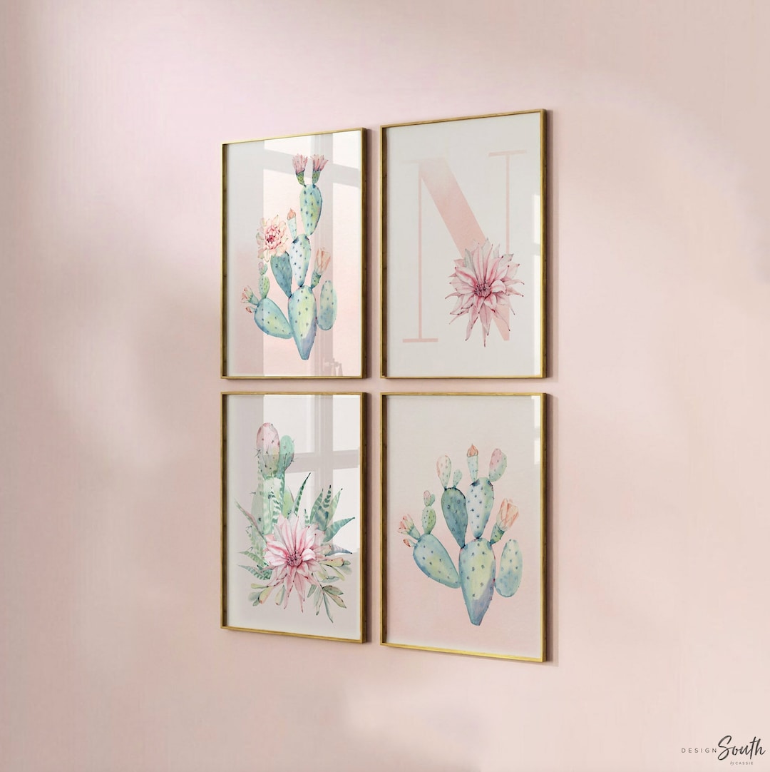 Baby Girl Boho Cactus Nursery, Walls Pink Floral Cactus Prints, Set of ...