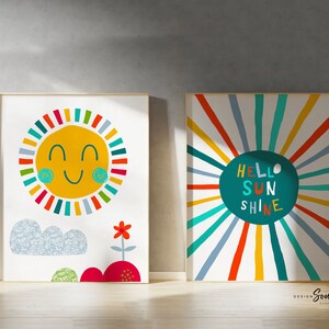 Teal Yellow Orange Kid Room Art, Wall Art Print Set of 3 for Children ...