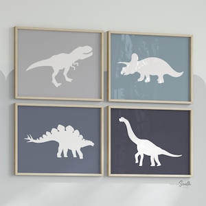 Blue Gray Dinosaurs, Blue Gray Boys Room Art, Toddler Boy Dinosaur ...