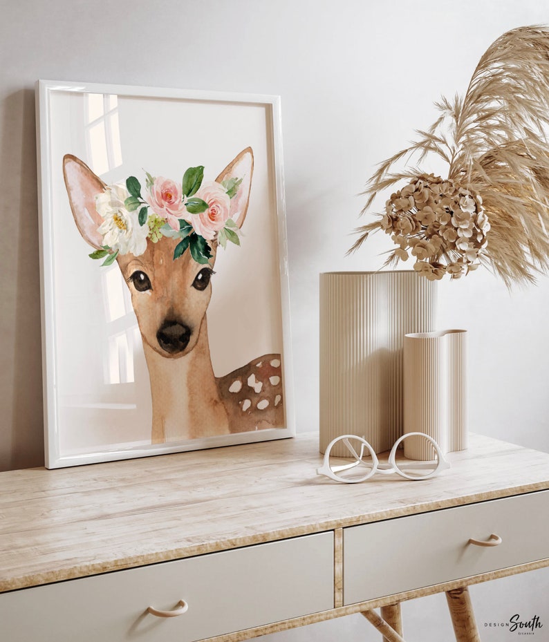 Blush Pink Fawn Nursery Art Prints: Baby Girl Woodland Decor - Etsy