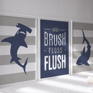Boys Gray and Navy Blue Shark Bathroom, Kids Bathroom Sharks, Boys ...