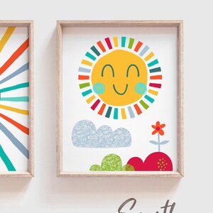 Teal Yellow Orange Kid Room Art, Wall Art Print Set of 3 for Children ...