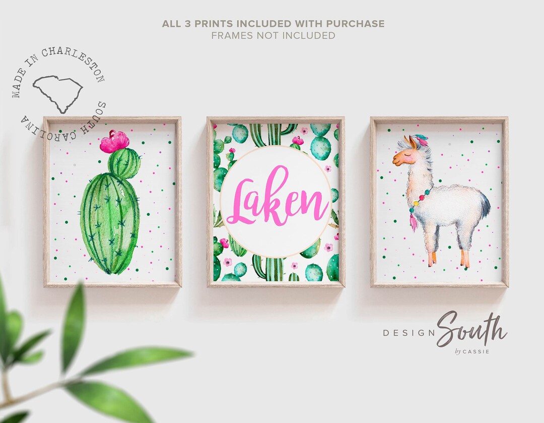 Cactus Watercolor Nursery, Llama Nursery Decor, Baby Girl Nursery Art ...