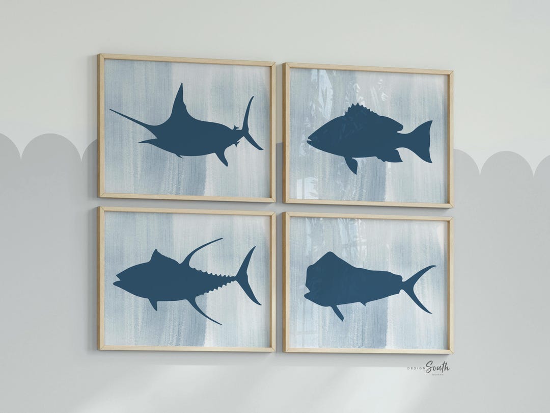 Navy Blue Fish Prints: Boys Fishing Nursery Wall Art - Etsy