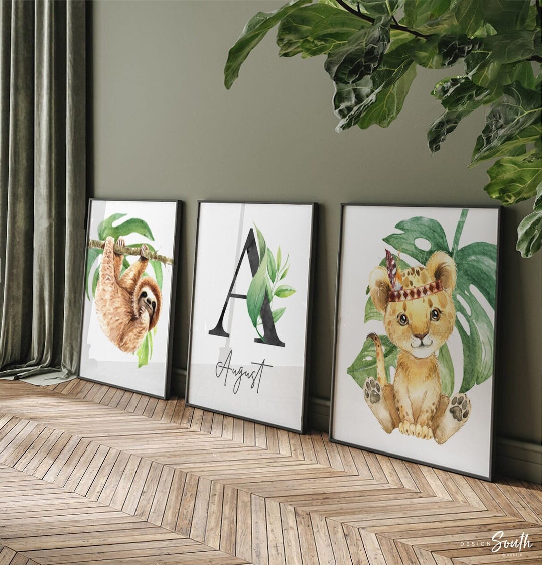 Sloth Cub Bedroom Wall Pictures, Nursery Decor Tropical Gender Neutral ...