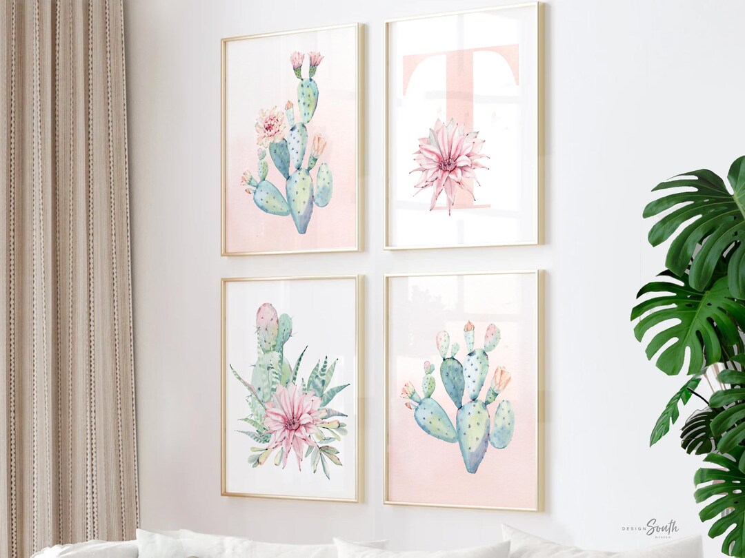 Baby Girl Boho Cactus Nursery, Walls Pink Floral Cactus Prints, Set of ...