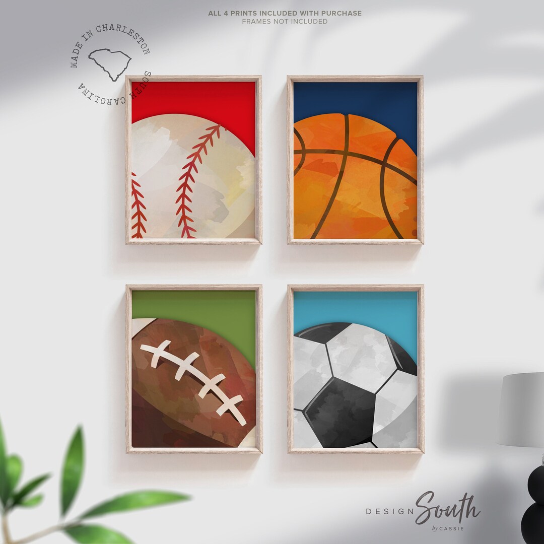 Sports Decor Boys Room, Sports Decor Gift, Baseball Football Basketball ...
