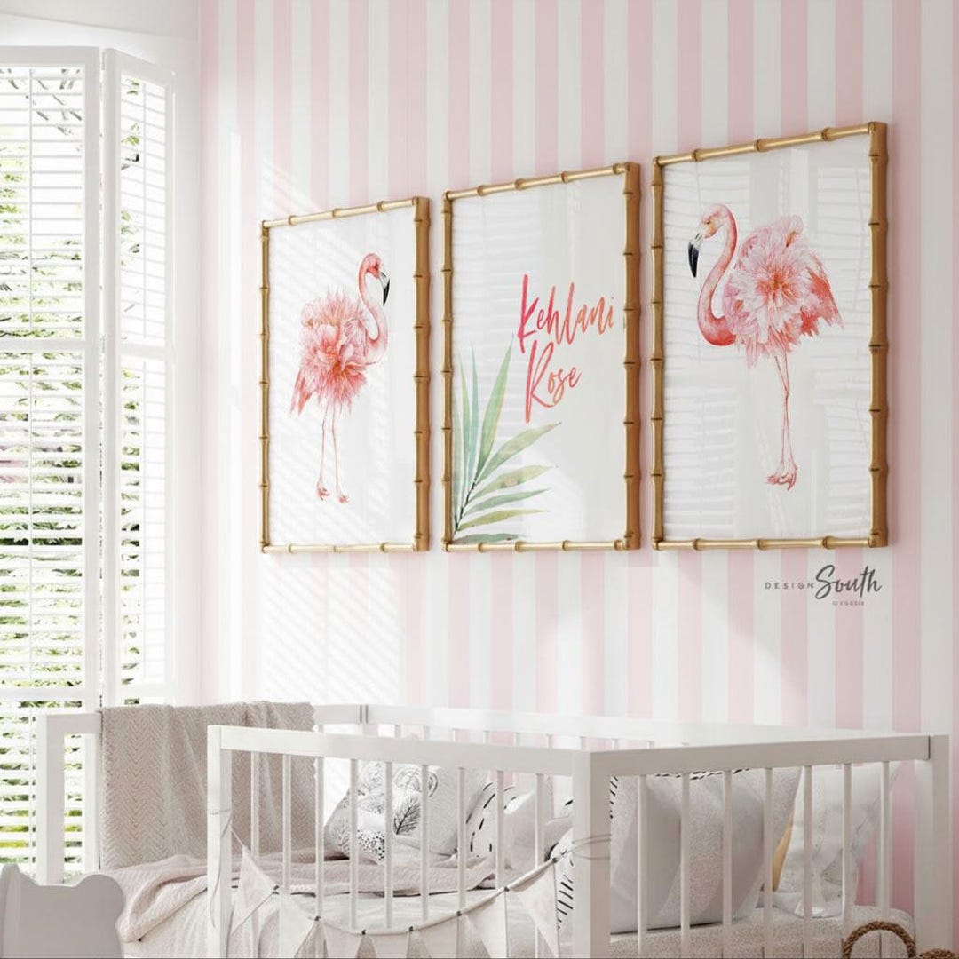 Pink Flamingo Watercolor Art Prints: Tropical Nursery Decor Set - Etsy