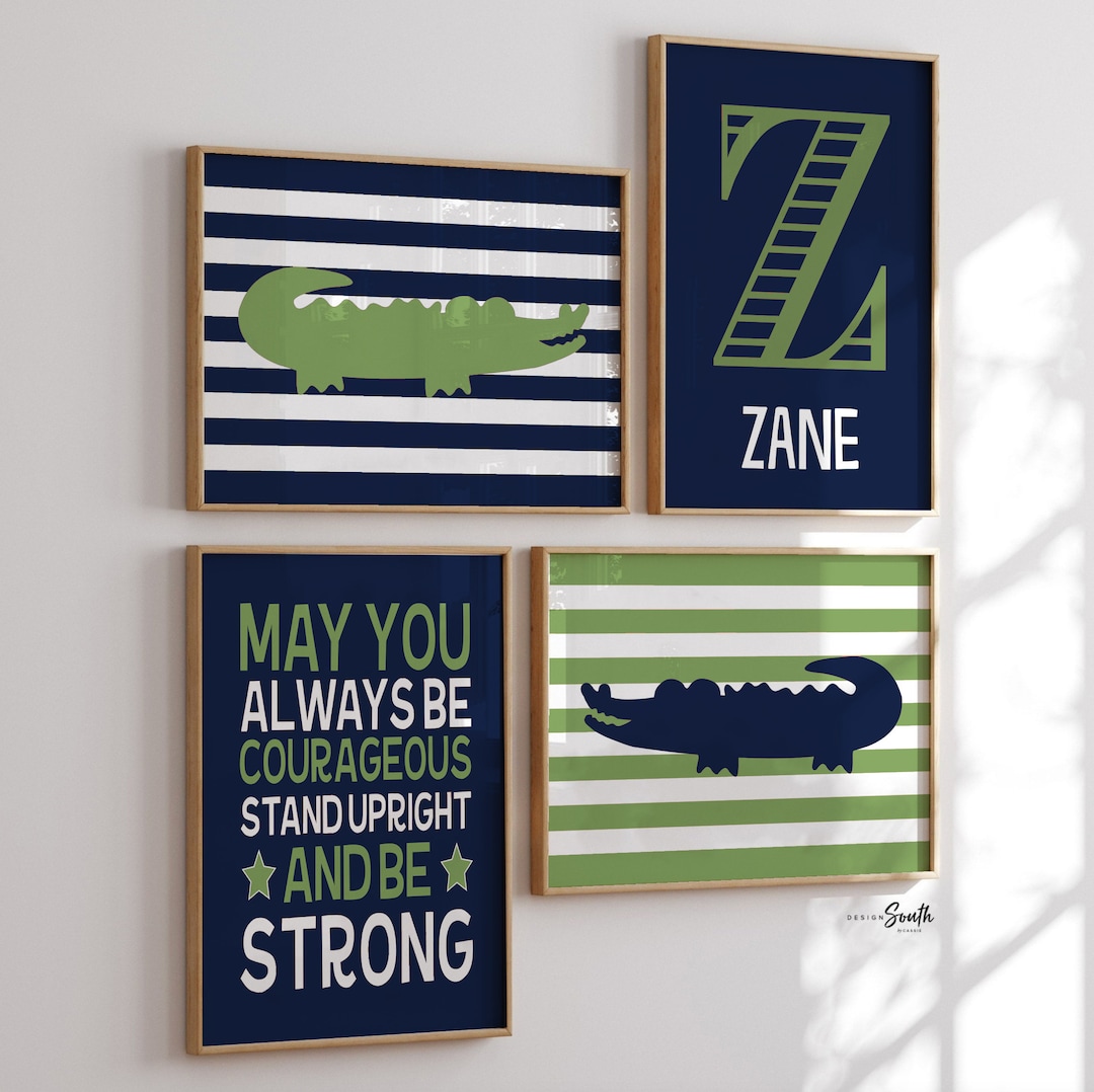 Alligator Nursery Decor: Personalized Name Print, Navy Blue and Green ...