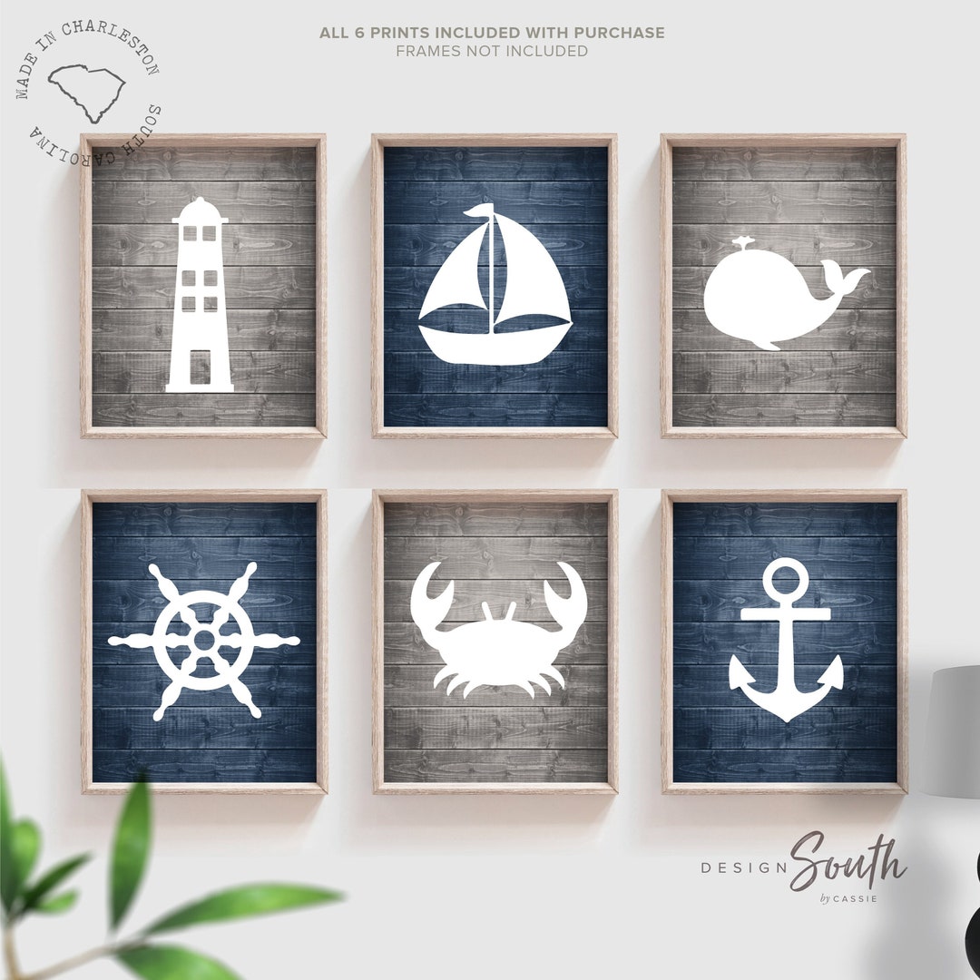 Nautical Boys Decor, Navy and Gray Nautical Themed Wall Art, Decor for ...