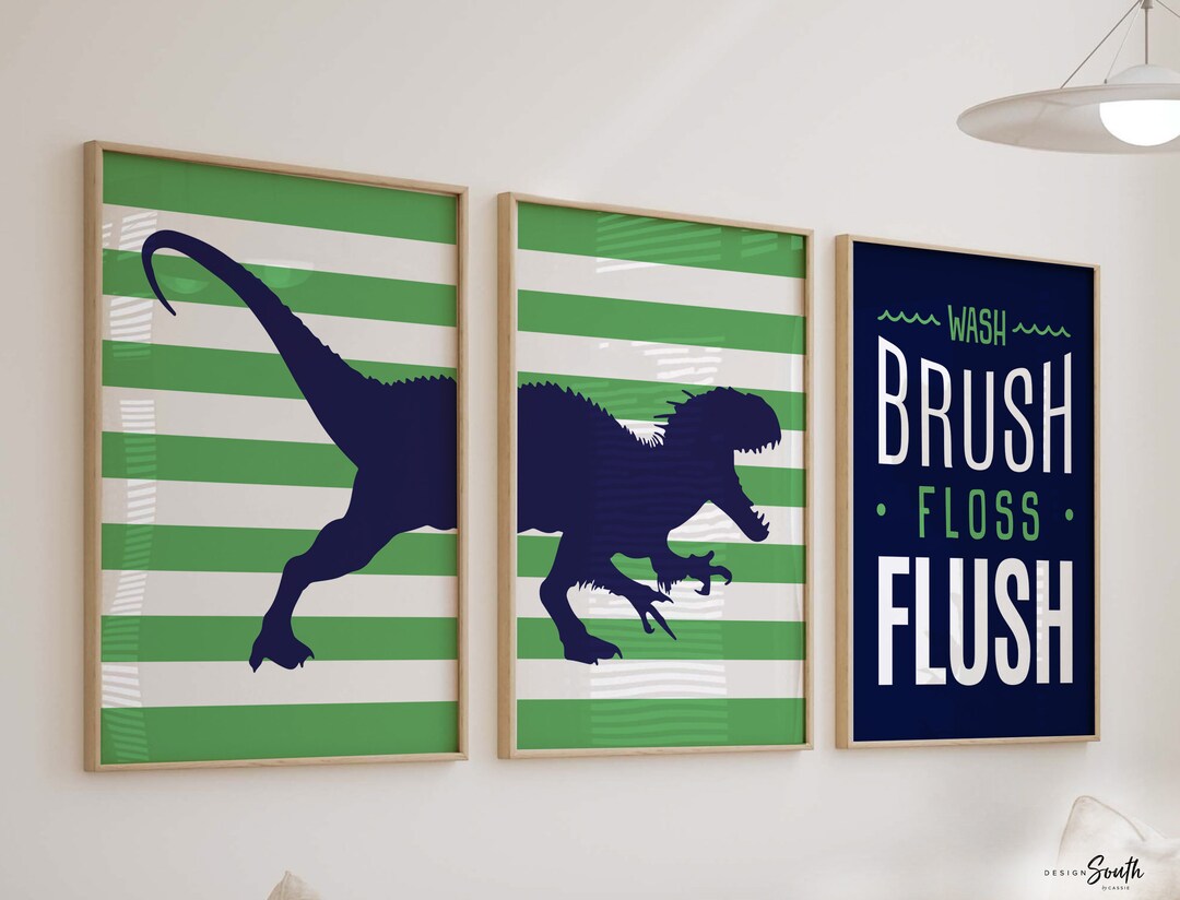 Dinosaur Bathroom Art Prints: T-rex, Wash Brush Flush - Etsy