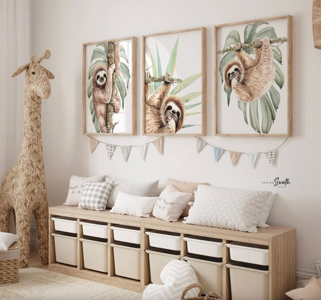 Hanging Sloth Wall Art Set, Sloth Themed Baby Nursery, Sloth Nursery ...