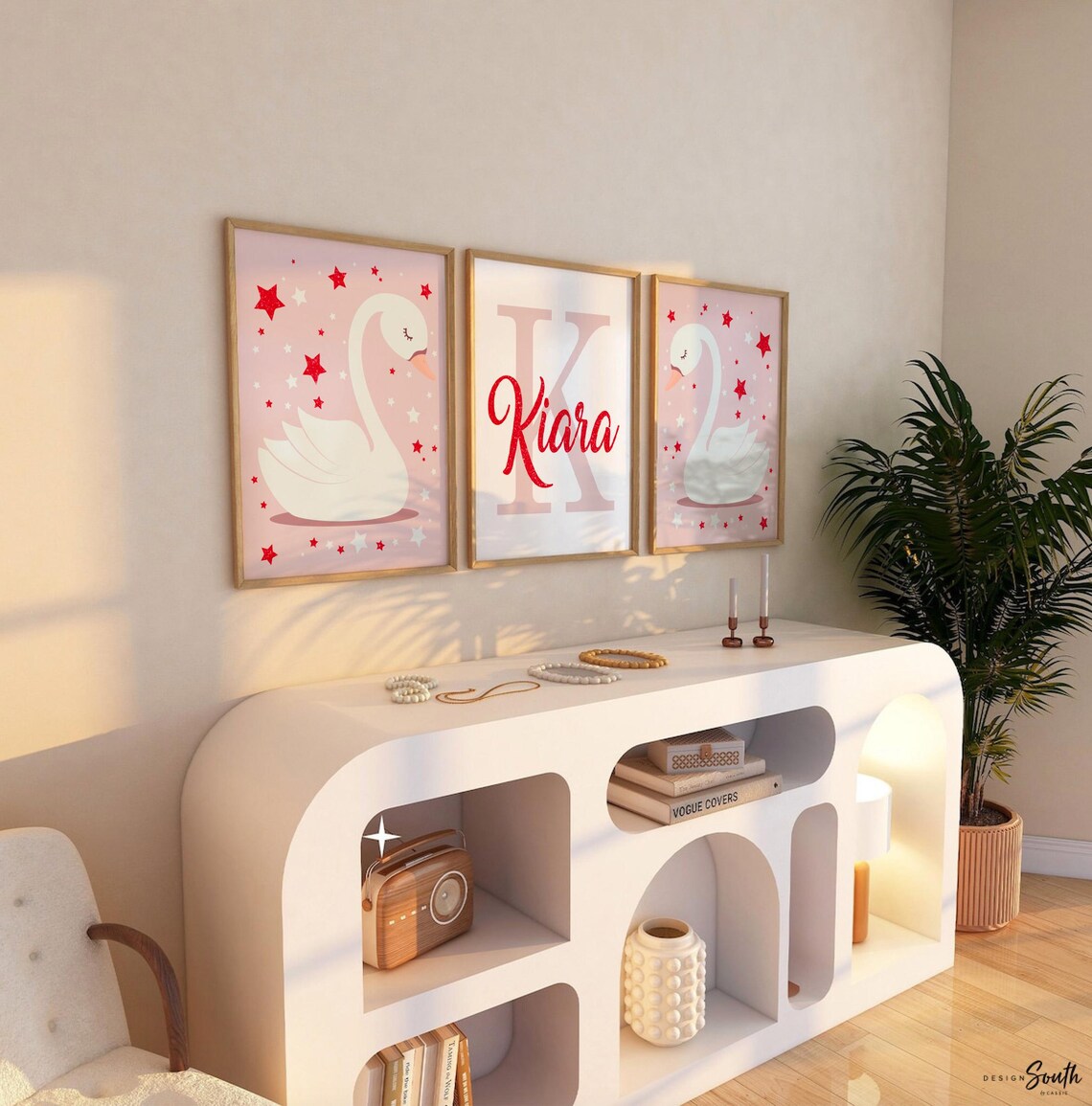 Pink Swan Nursery Art: Red Glitter Monogram, Baby Girl Decor - Etsy