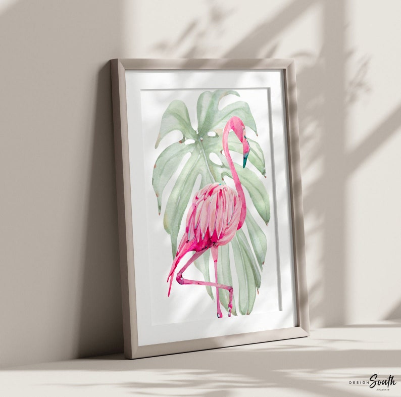 Pink Flamingo Watercolor Prints: Tropical Girl Room Decor - Etsy