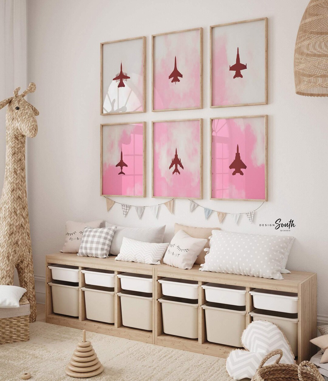 Set of 6 Pink Airplane Art Prints for Girls, Baby or Toddler Nursery ...