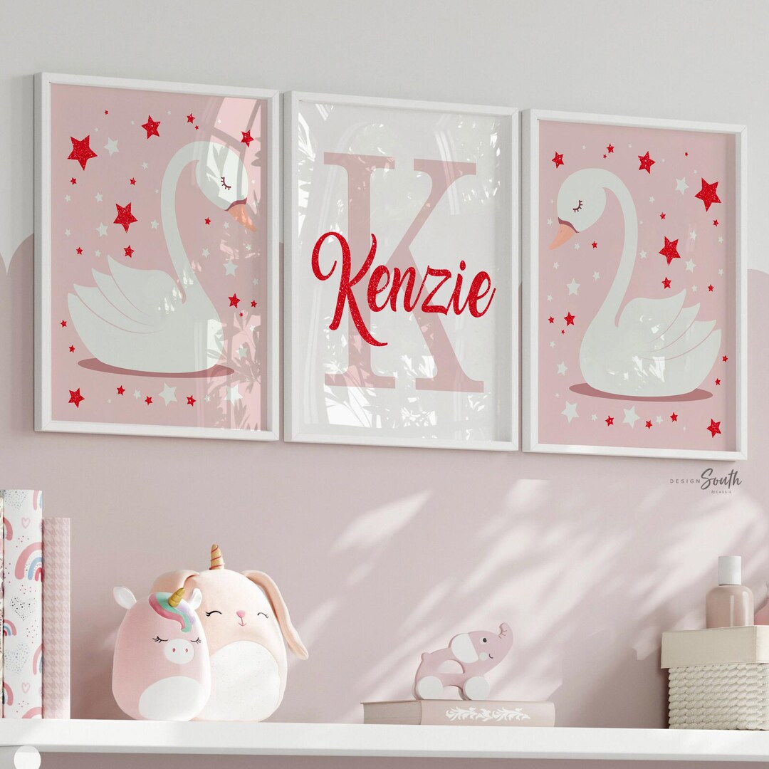 Pink Swan Nursery Art: Red Glitter Monogram, Baby Girl Decor - Etsy