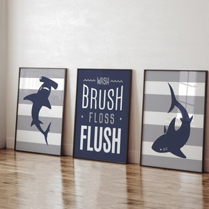 Boys Gray and Navy Blue Shark Bathroom, Kids Bathroom Sharks, Boys ...