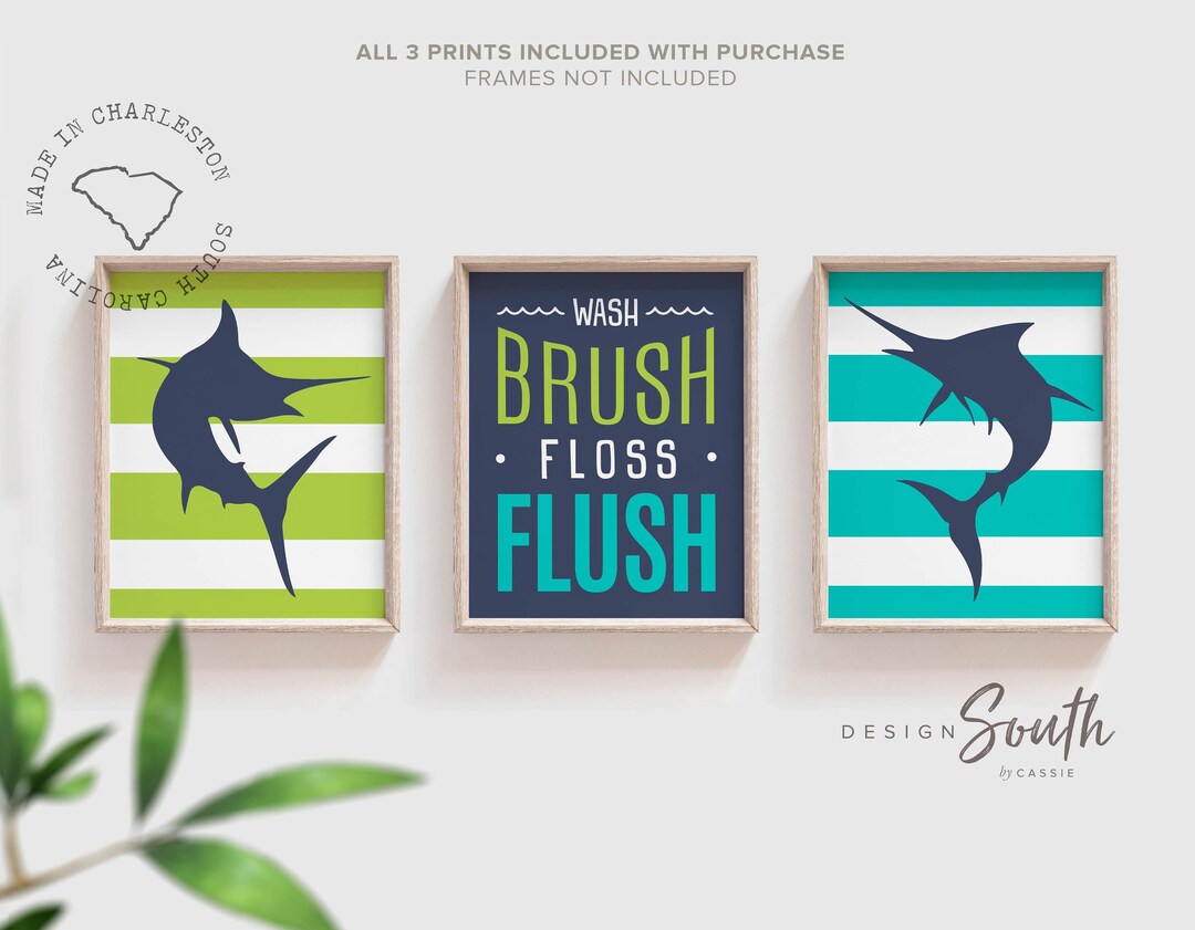 Marlin Fish Bathroom Prints: Navy, Green, Turquoise (set of 3) - Etsy