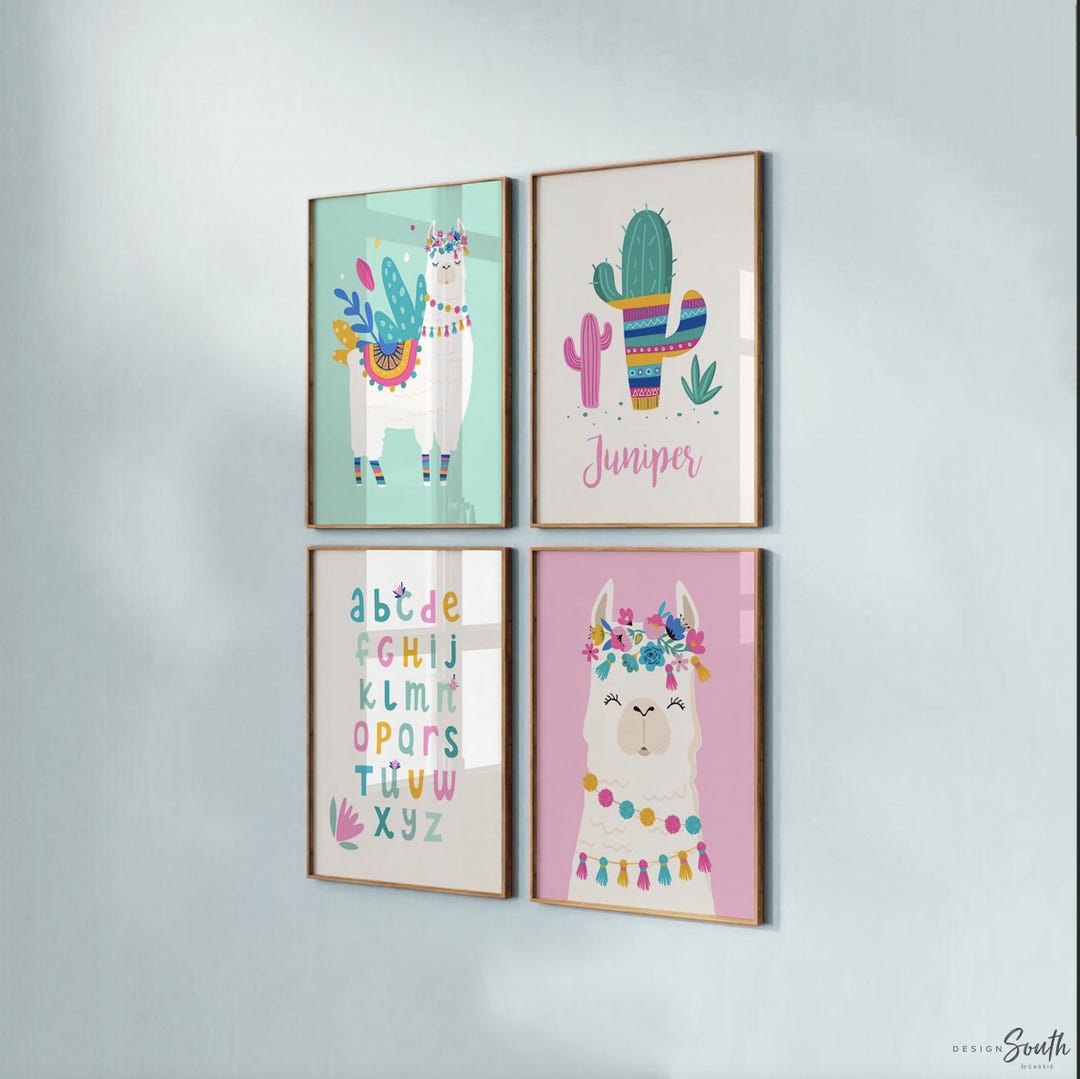 Llama Nursery Art Prints: Aztec Llama, Cactus Decor, Girl Bedroom Set ...