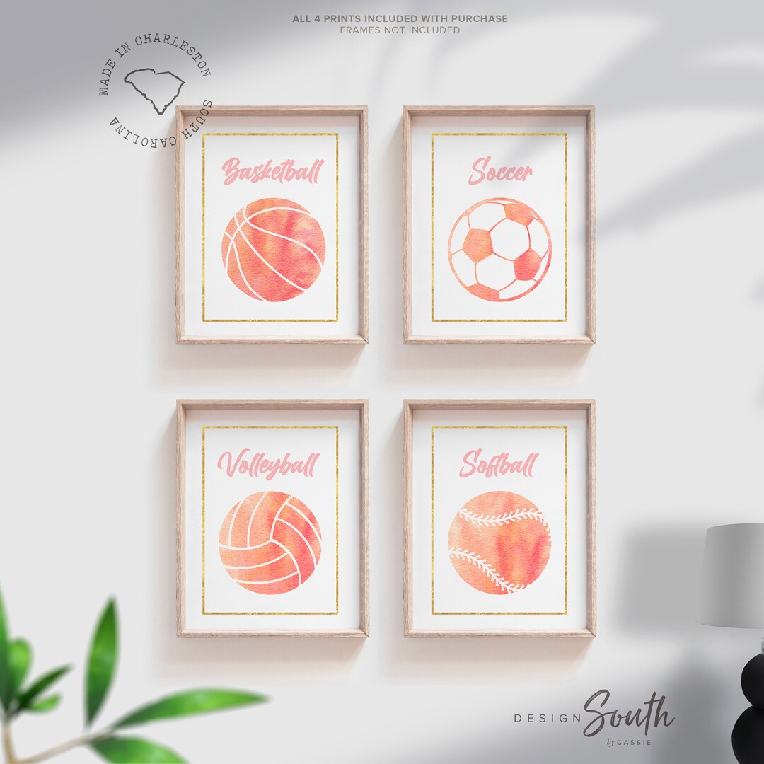 Girl Sports Themed Gift, Girl Room Wall Sports Art, Pink Sports Print ...