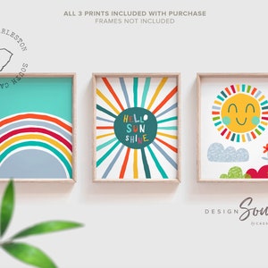 Teal Yellow Orange Kid Room Art, Wall Art Print Set of 3 for Children ...