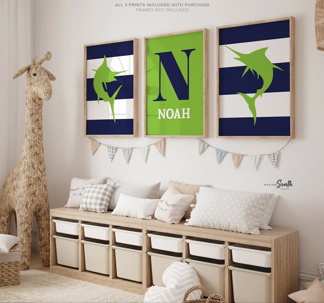 Fish Nursery Decor: Marlin Prints, Boys Monogram Wall Art - Etsy