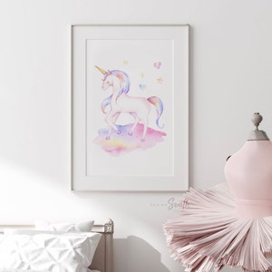 Unicorn Nursery Art, Rainbow Unicorn Theme Girl's Room, Unicorn Wall ...