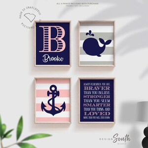 Nautical Girl Bedroom Decor, Pink Navy Blue Anchor Splashing Whale ...
