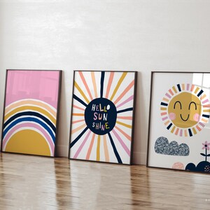 Rainbow Sunshine Boho Colors, Pink Sunshine Nursery Wall Art, Hello ...