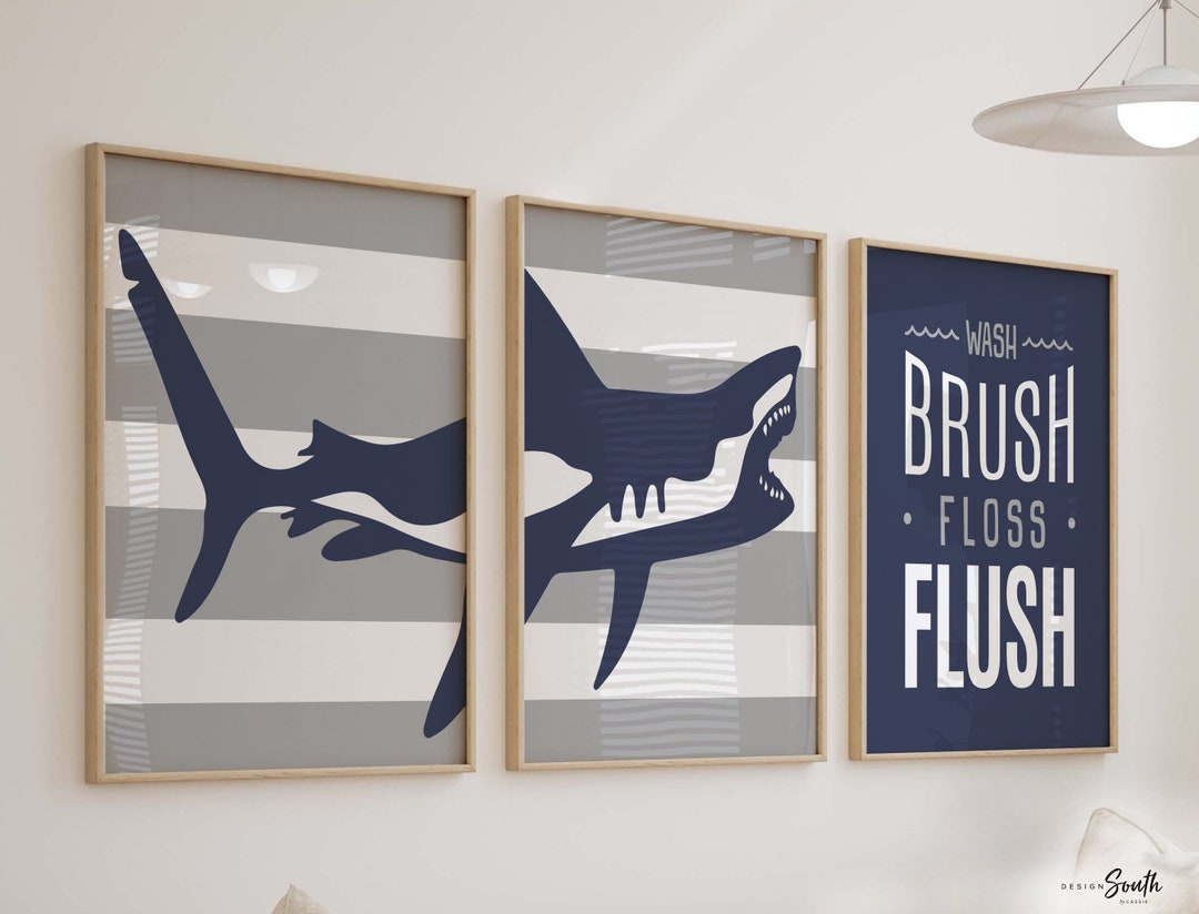 Shark Bathroom Decor, Boys Shark Bathroom, Boys Bathroom Wall Art Idea ...