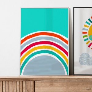 Teal Yellow Orange Kid Room Art, Wall Art Print Set of 3 for Children ...