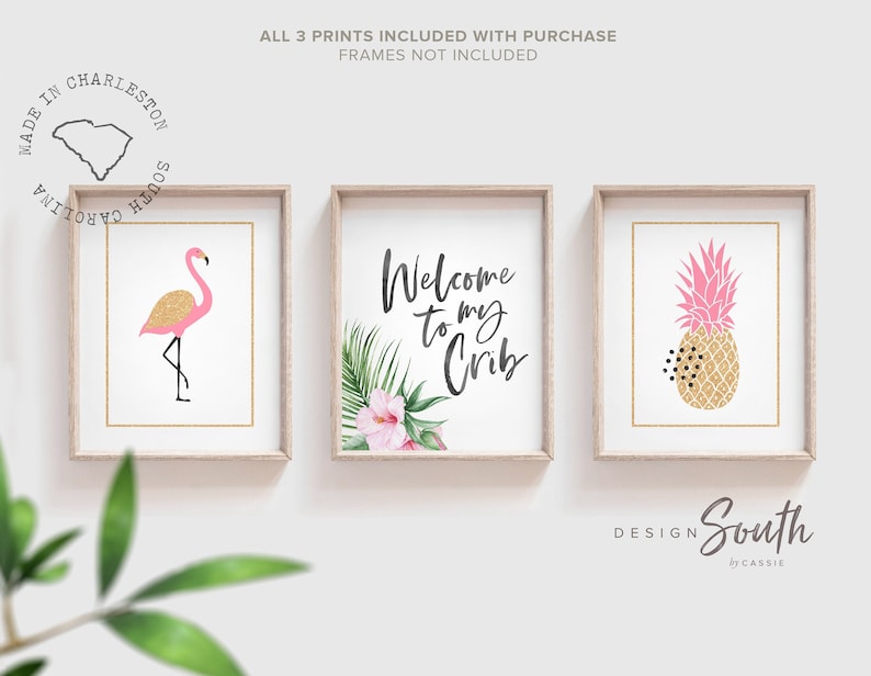 Tropical Nursery Art Set: Flamingo, Pineapple, Welcome to My Crib - Etsy UK