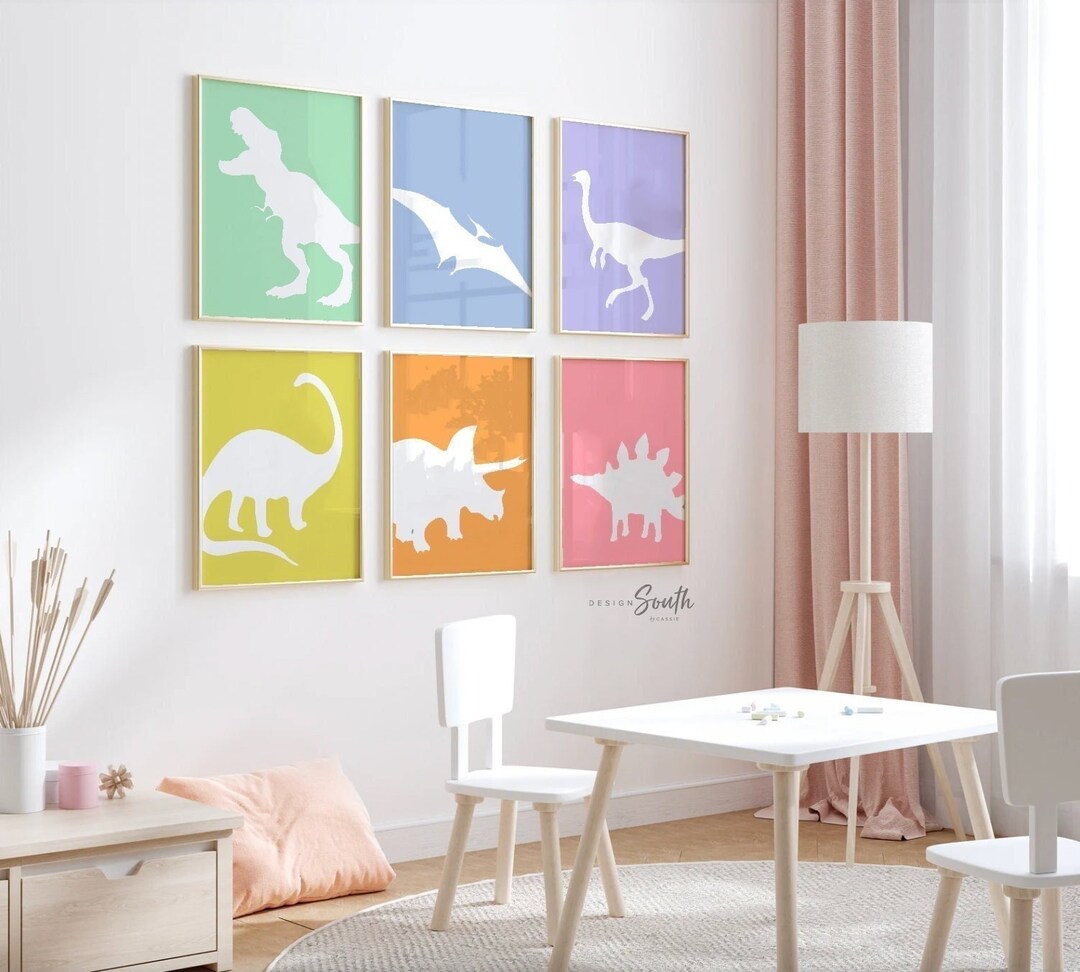 Kids Pastel Dinosaur Print Set, Play Room Art, Pastel Dinosaur Decor ...