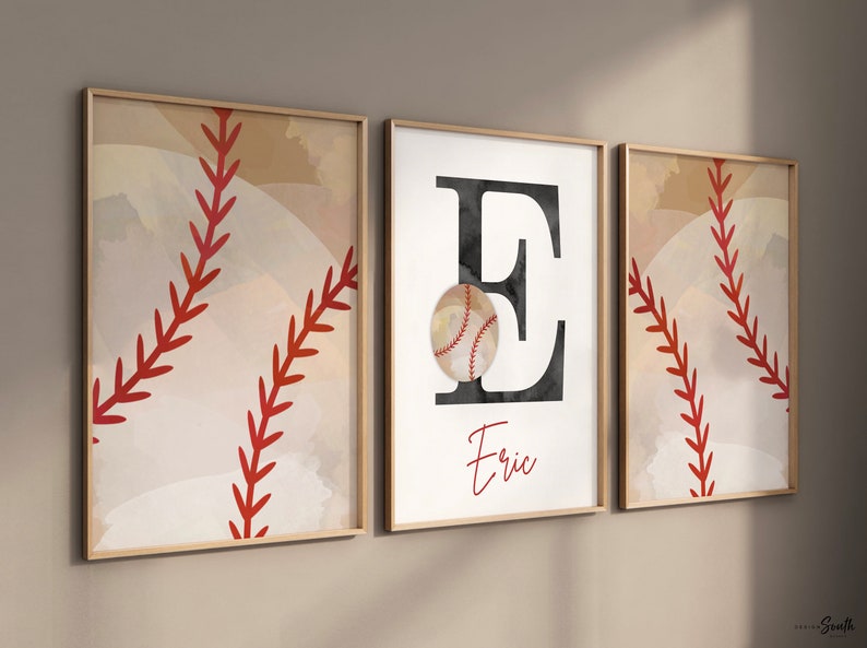 Vintage Baseball Nursery Art: Red, Gray & Beige Prints - Etsy