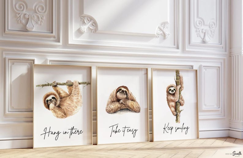Sloth Watercolor Art Prints: Set of 3, Nursery Decor - Etsy