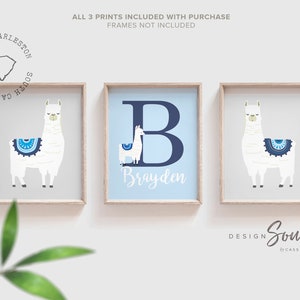 Boy Llama Art, Baby Blue Navy Blue and Gray Nursery Art, Personalized ...