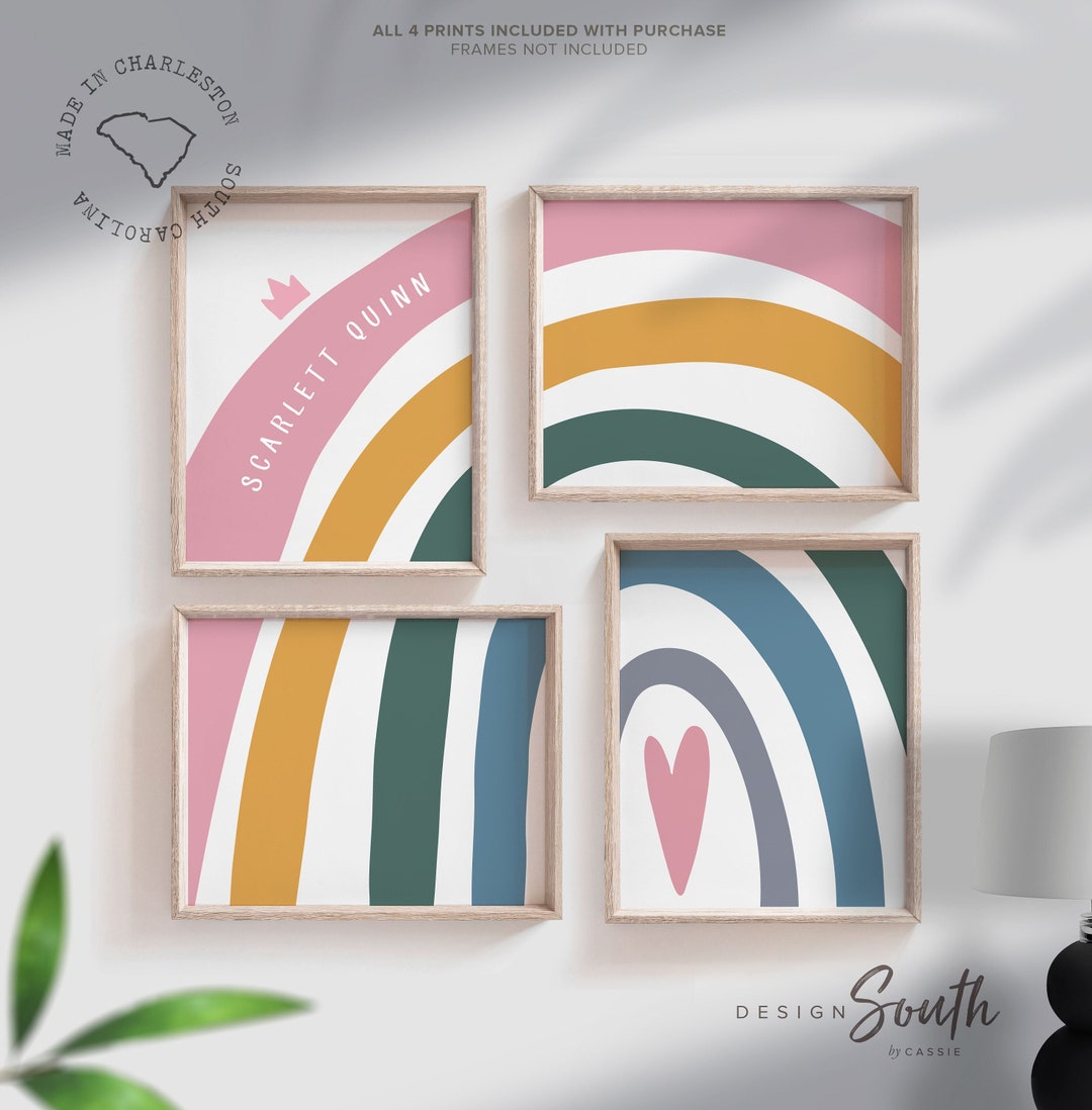 Muted Rainbow Prints: Personalized Nursery Decor, Baby Girl Room (set ...