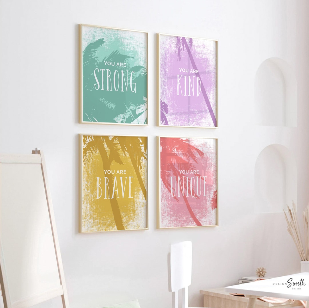 Inspirational Sayings Girl Art, Modern Soft Pastel Colors Kid Room ...