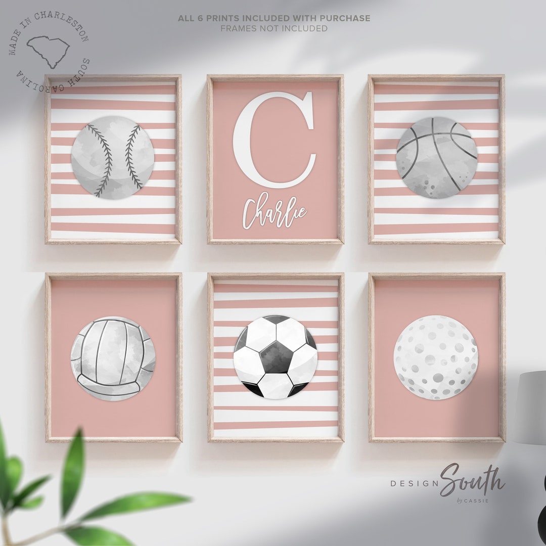 Pink Sports Art Little Girl Room Sports Themed Girly Sports - Etsy