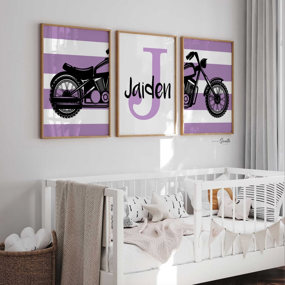 Personalized Purple Motorcycle Girl Nursery Art - Harley Davidson Theme ...