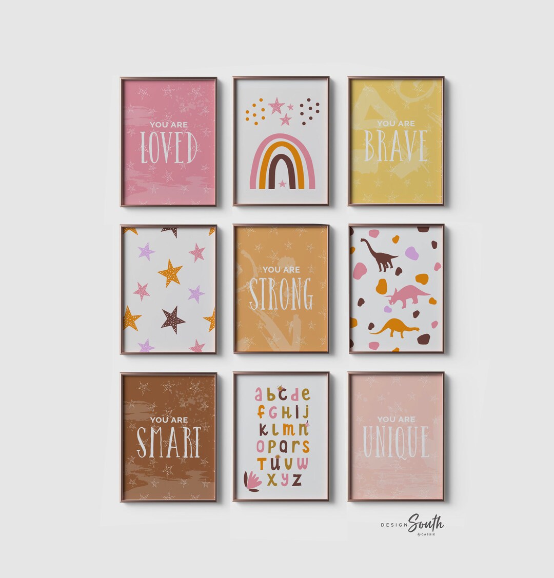 Girl Room Art, Set of 9, Girls Bedroom Wall Decor, Pink Wall Art, Gift ...